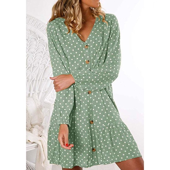 Dresses | Light Green Button Down Ruffle Dress | Poshmark